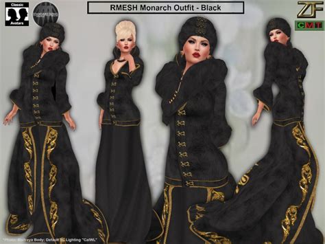 Second Life Marketplace Zuloo Rmesh Monarch Outfit Black