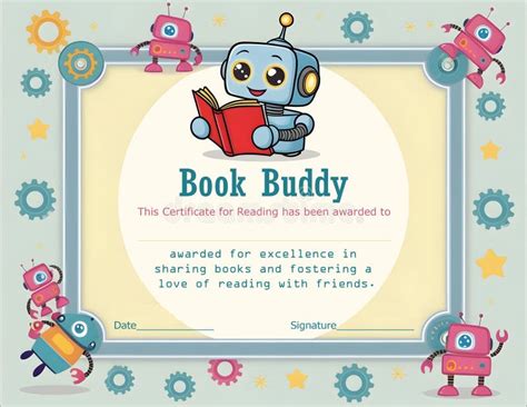 Certificate For Excellence In Reading Robot Stock Illustration