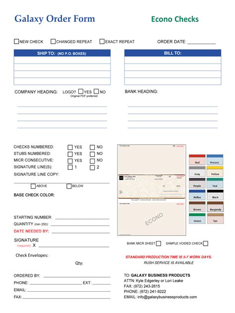 Fillable Online 396224 Econo Check Order Form Galaxy Business Forms