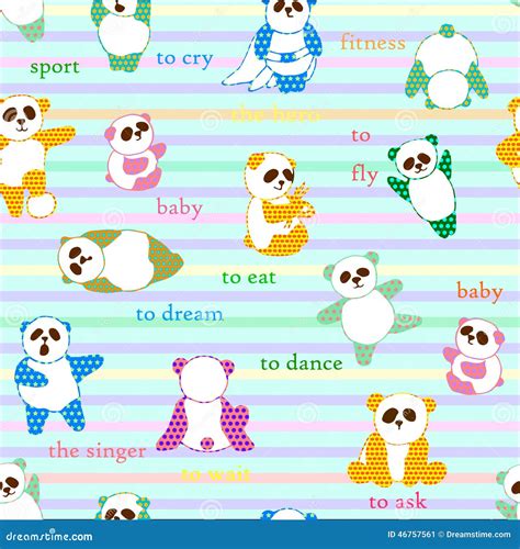 Pattern With Cute Pandas Cartoon Vector 46757561