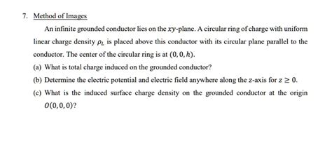 Solved 7 Method Of Images An Infinite Grounded Conductor Lies On The