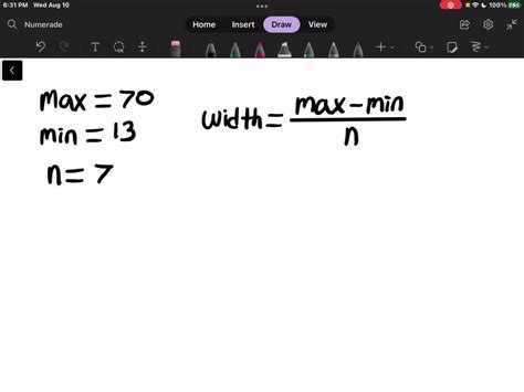 Solved Use The Given Minimum And Maximum Data Entries And The Number Of Classes To Find The