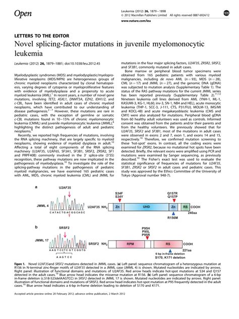 Pdf Novel Splicing Factor Mutations In Juvenile Myelomonocytic Leukemia