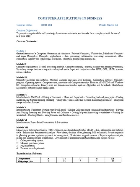 computer application syllabus pdf microsoft excel computer data