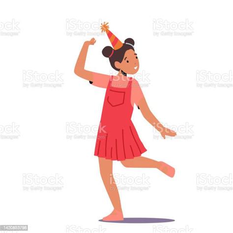 소녀 축하 생일 어린이 파티 이벤트 축하 개념 해피 쾌활한 아이 캐릭터 착용 축제 모자 개념에 대한 스톡 벡터 아트 및 기타