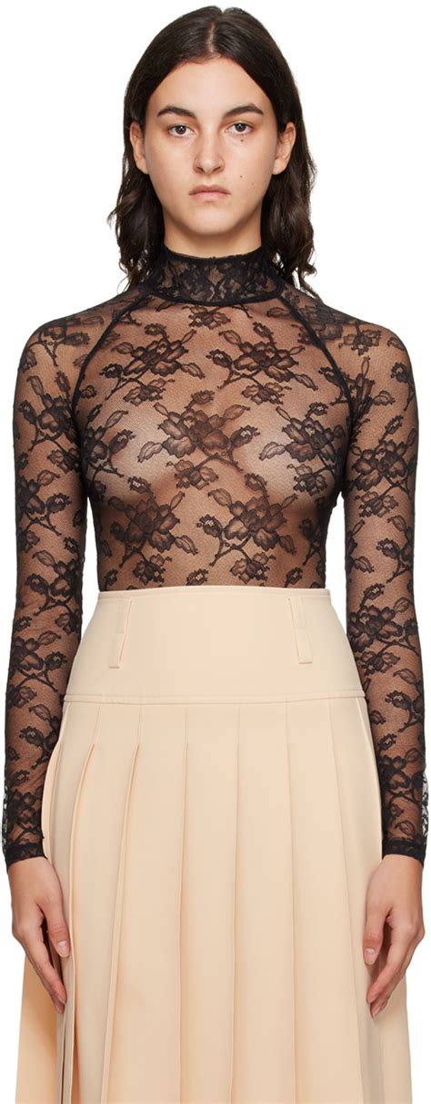 Fleur Du Mal Black Mock Neck Body Suit Fleur Du Mal
