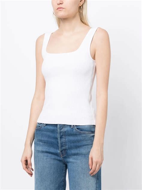 Vince Square Neck Ribbed Tank Top White Farfetch