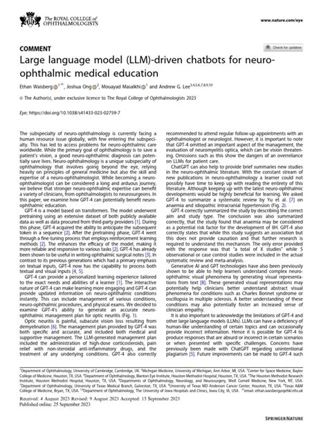 Large Language Model Llm Driven Chatbots For Neuro Ophthalmic Medical