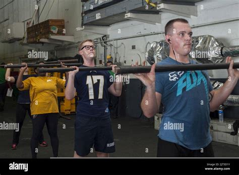 U S Sailors Work Out During A Fitness Class Sponsored By Morale