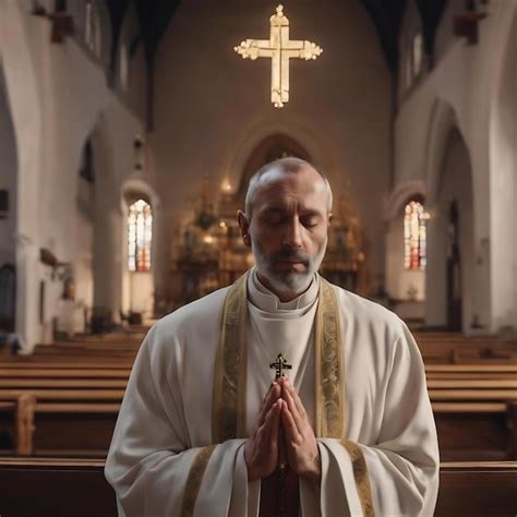 Sacerdote Orando Na Igreja Imagem Premium Gerada IA