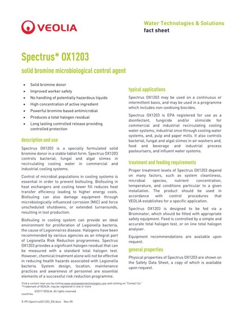 Spectrus Ox1203 Solid Bromine Microbiological Control Agent Nur