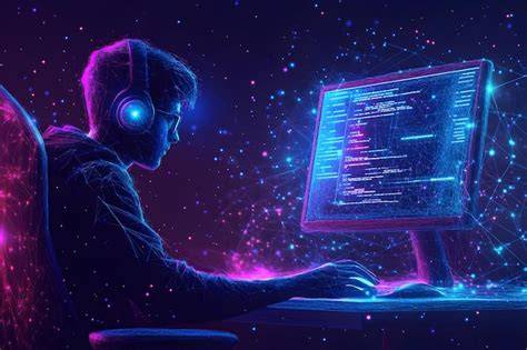 Abstract Illustration Of Programmer Coding In Neon Network Premium Ai Generated Image