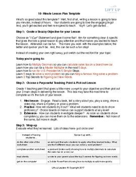 Timesaving Ten Minute Lesson Plan Template By Creative Inspirations