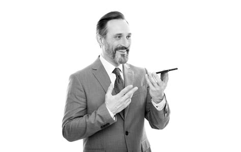 Premium Photo Smiling Grizzled Business Man In Suit Send Voice
