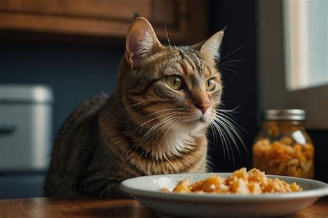 Premium Photo A Cat Sitting Next To A Bowl Of Food
