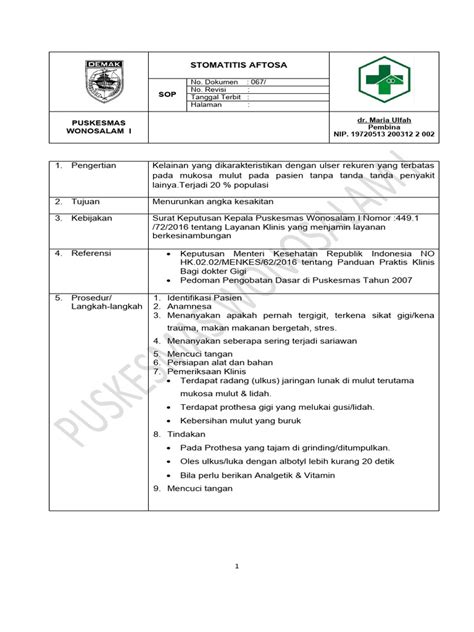 Sop Stomatitis Aftosa Pdf