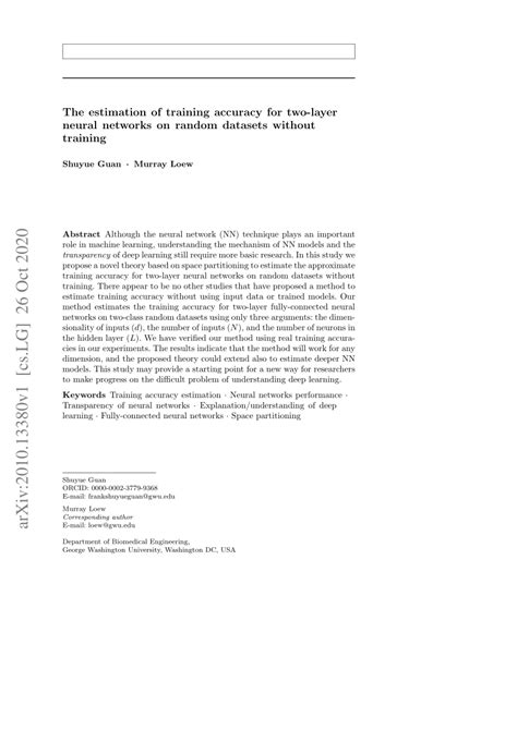 pdf the estimation of training accuracy for two layer neural networks