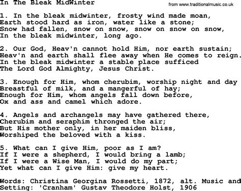 Christmas Powerpoints Song In The Bleak Midwinter Lyrics PPT For