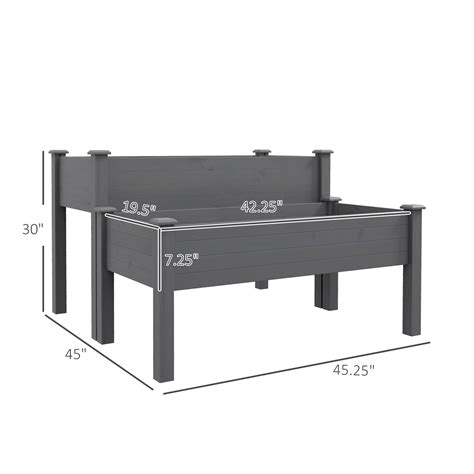 Outsunny 2 Tier Raised Garden Bed Elevated Wooden Planter Box Gray
