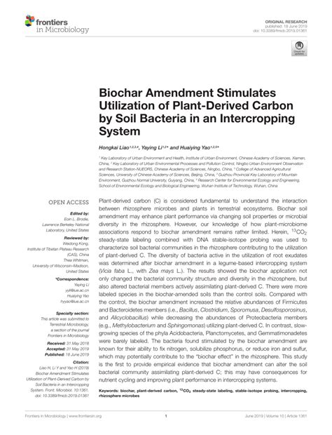 Pdf Biochar Amendment Stimulates Utilization Of Plant Derived Carbon