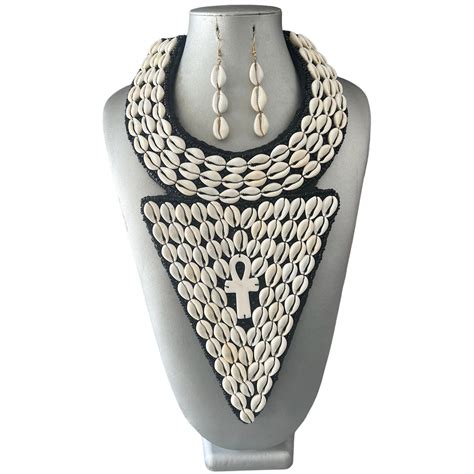 African Cowrie Shell Tribal Design Necklace African Stars
