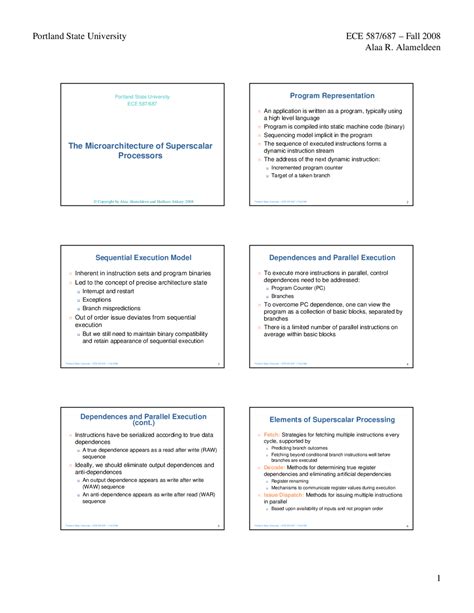 The Microarchitecture Of Superscalar Processors Ece 587 Docsity