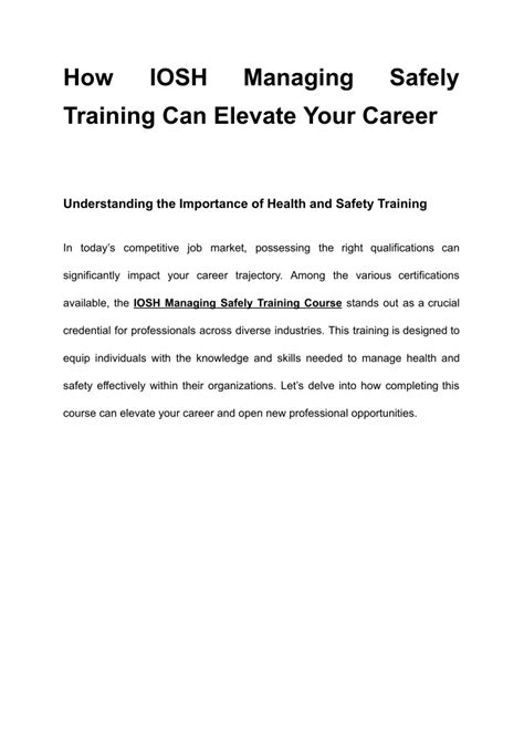 Ppt How Iosh Managing Safely Training Can Elevate Your Career