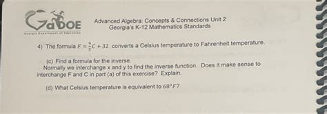 Advanced Algebra Concepts And Connections Unit 2georgias K 12 Mathemat