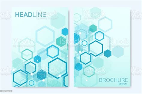 현대 벡터 템플릿 브로셔 커버 배너 전단지 연례 보고서에 대 한 전단 추상 미술 선과 점 들을 연결 하는 육각형으로 구성 디지털 기술 또는 의료 개념입니다 건강관리와 의술에