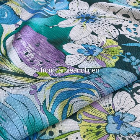 Silk Fabric Floral Print Silk Cotton Blend Crinkle Fabric Half Yard By Wide Etsy