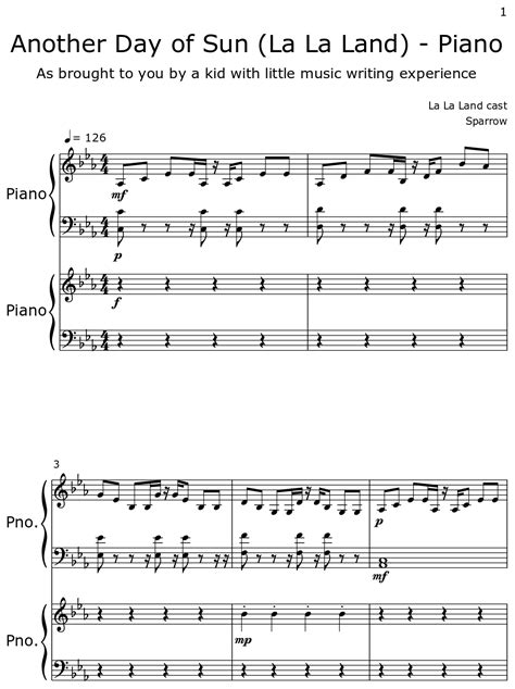Another Day Of Sun La La Land Piano Sheet Music For Piano