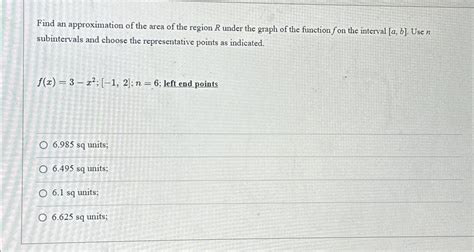 Solved Find An Approximation Of The Area Of The Region R Chegg
