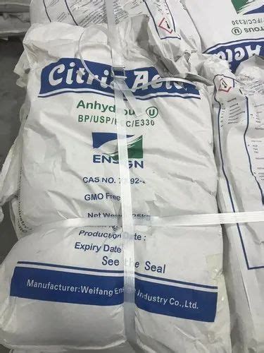 Citric Acid Anhydrous Packaging Size 25 Kg Packaging Type Bag At