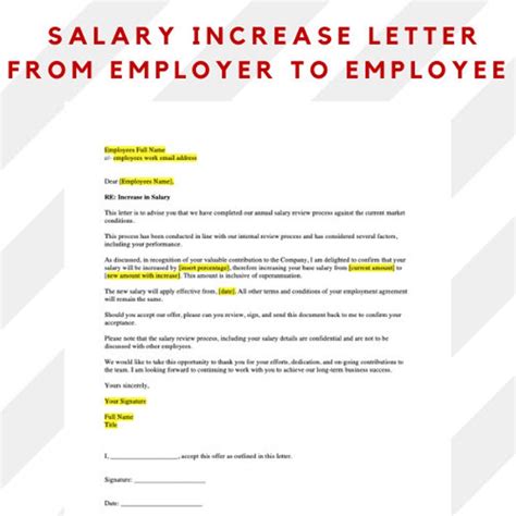 Increase In Salary Letter Template From Employer To Employee Word Template Pages Template Etsy