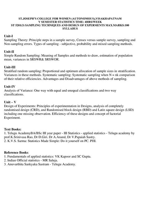 Sampling Techniques And Design Of Experments Sts College For Women