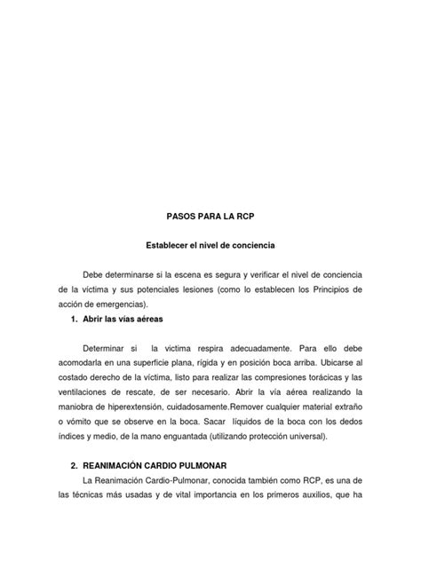 Pasos Para La Rcp Pdf Reanimación Cardiopulmonar Emergencias Médicas