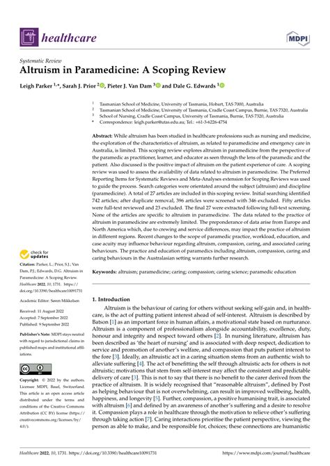 Pdf Altruism In Paramedicine A Scoping Review