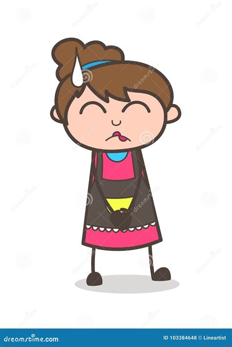 Depressed Face With Cold Sweat On Face Beautician Girl Artist Cartoon