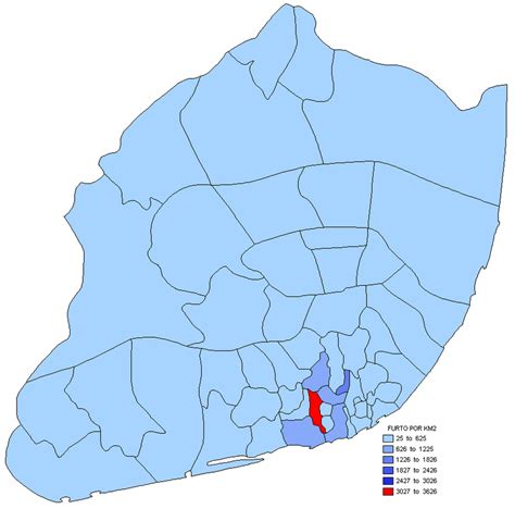 Mapa da densidade do crime de furto e roubo pela área Download