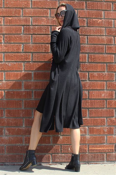 Brushed Waffle Knit Hoodie Duster