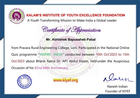 Abhishek Pabal On Linkedin Inspireindia Drapjabdulkalam Learningjourney