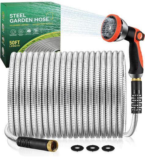 Garden Hose 50 Ft Metal Stainless Steel Water Hose Flexible Metal Garden Hose