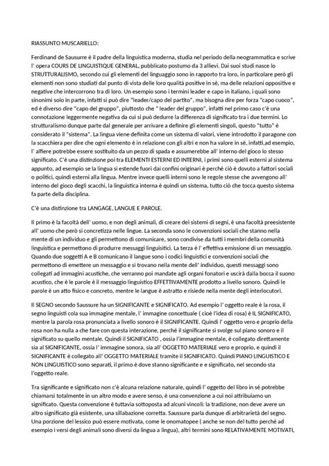 Riassunto Linguistica Generale Notes De Linguistique Docsity