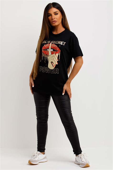 Womens Black T Shirt With Girls Secret Graphics Uk
