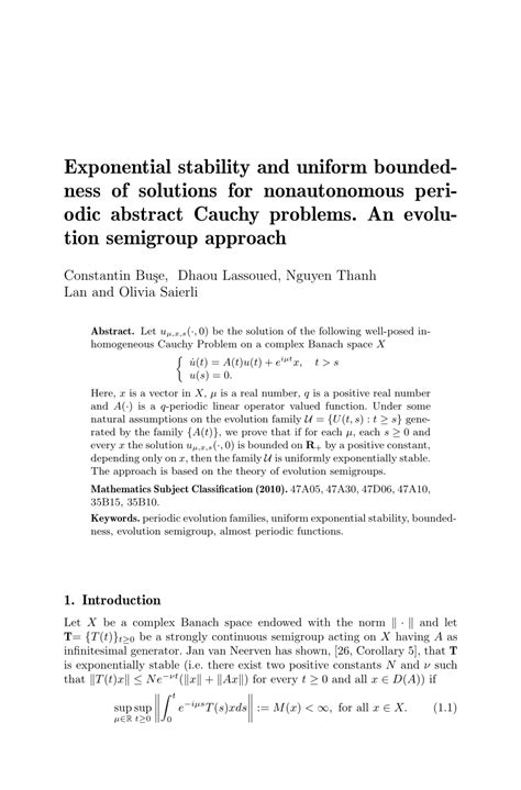 PDF Exponential Stability And Uniform Boundedness Of Solutions For Nonautonomous Periodic