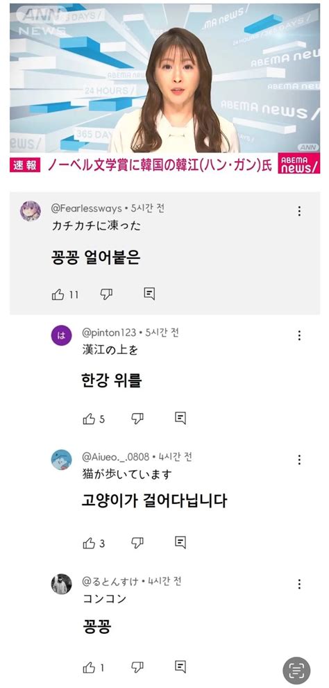 뭔가 이상한 한강 작가님 노벨상 일본 유튜브 댓글들 인스티즈instiz 이슈 카테고리