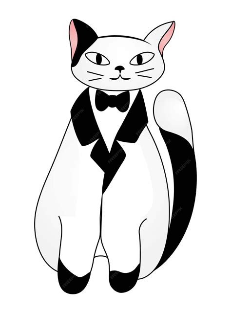 Premium Vector Cute Black And White Spotted Cat Isolated On White Background Vector
