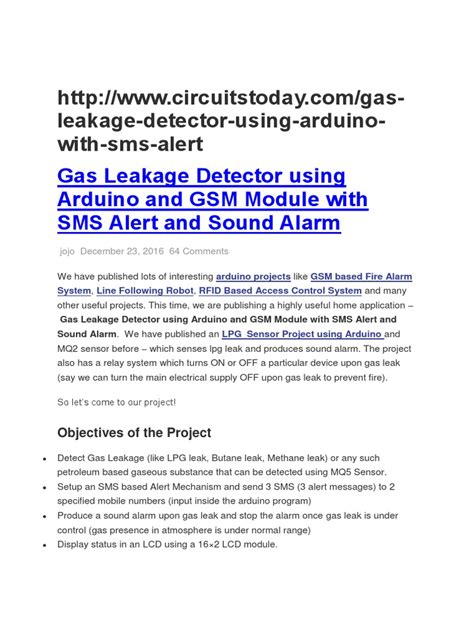 Gas Leakage Detector Using Arduino And Gsm Module With Sms Alert And Sound Alarm Pdf