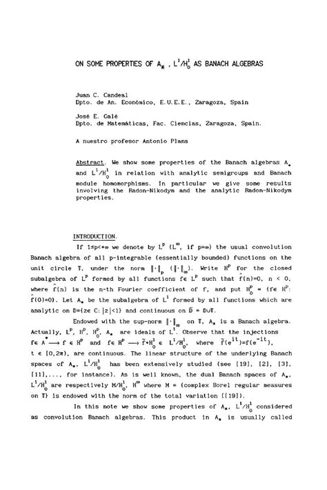 On Some Properties Of A L1 H10 As Banach Algebras Chapter 13