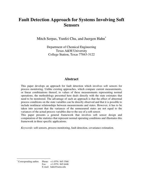 Pdf Fault Detection Approach For Systems Involving Soft Sensors